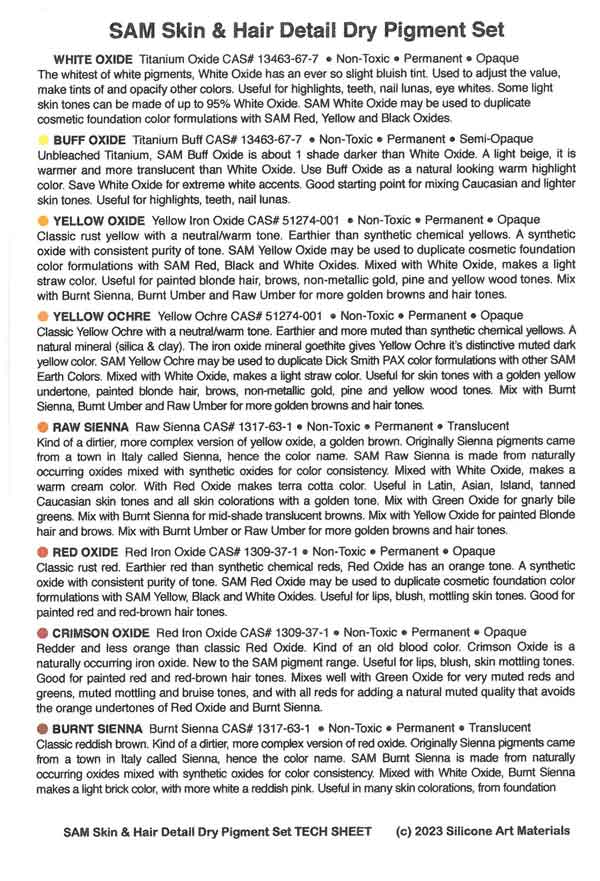 SAM Skin & Hair Detail ~ Dry Pigment Set ~ 15 Color Set